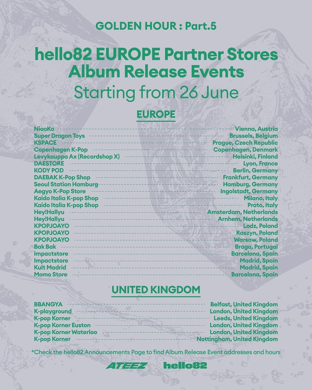 ATEEZ EUROPE/UK POP-UP & Album Release Events – Multiple Cities, 26 ...